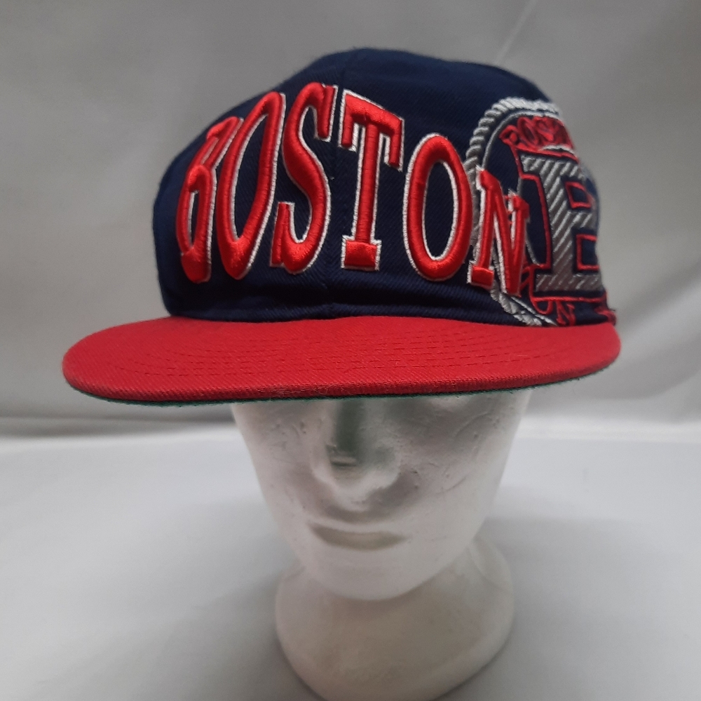 Boston Trucker Ball Cap Heavy Embroidery Blue Red Adj… - Gem